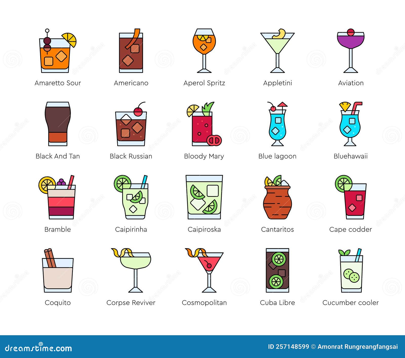 Cocktail Icon Set Alcoholic Mixed Drink Vector Stock Vector