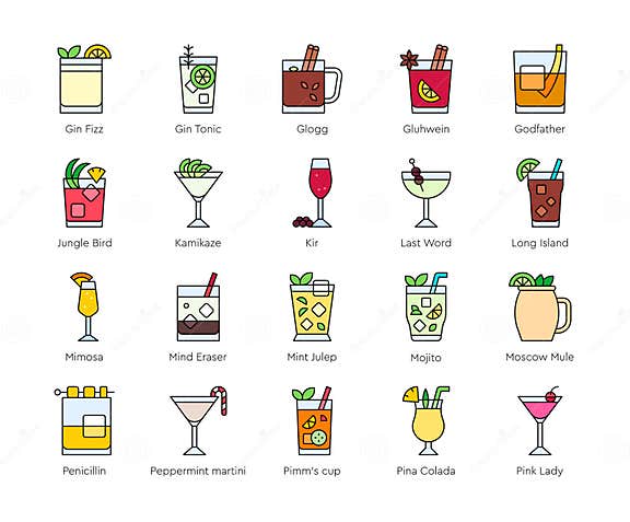 Cocktail Icon Set 4 Alcoholic Mixed Drink Vector Stock Vector