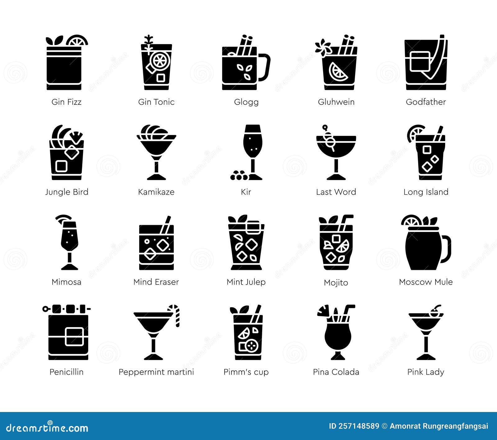 Cocktail Icon Set 3 Alcoholic Mixed Drink Vector Stock Vector