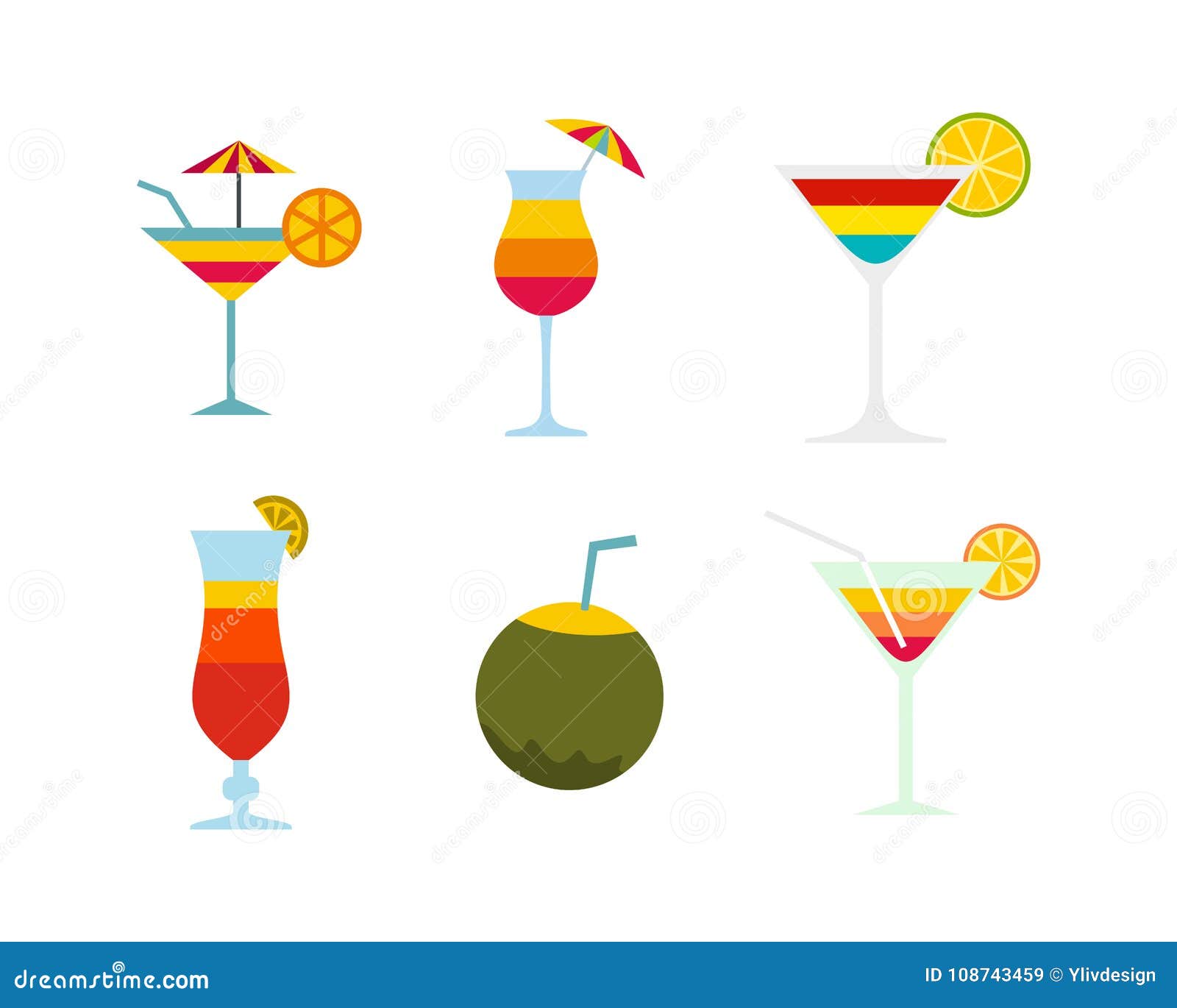 Cocktail Icon Set Flat Style Stock Vector Illustration Of Alcohol