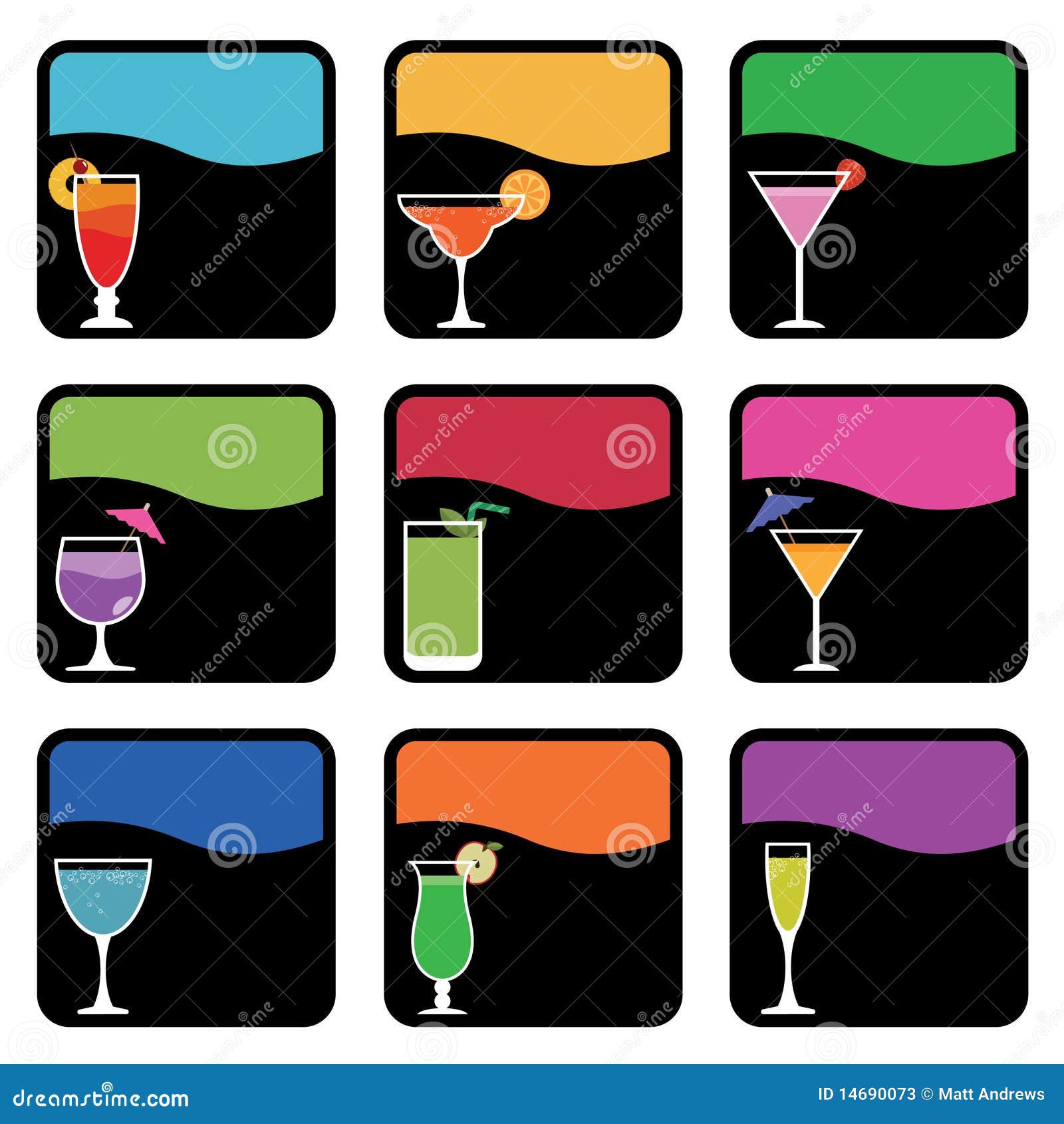 Cocktail icons stock vector. Illustration of colorful - 14690073