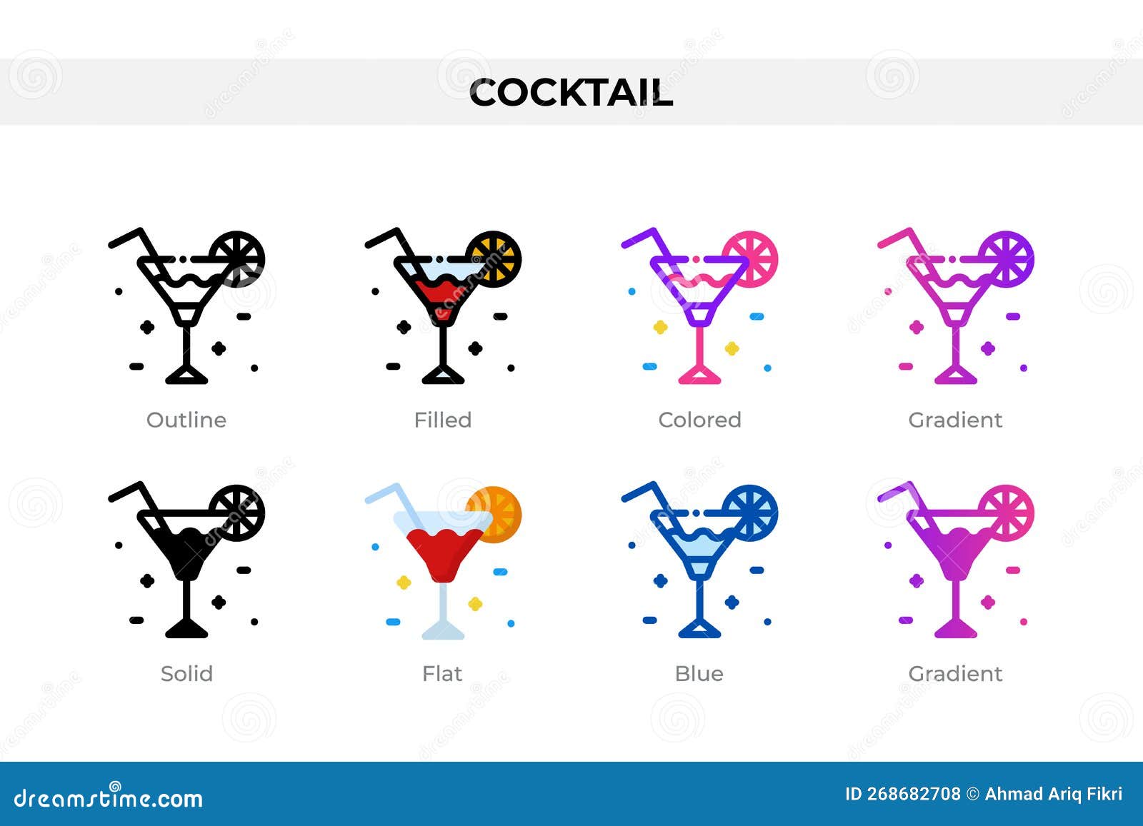 Cocktail Icons In Different Style Cocktail Icons Set Holiday Symbol
