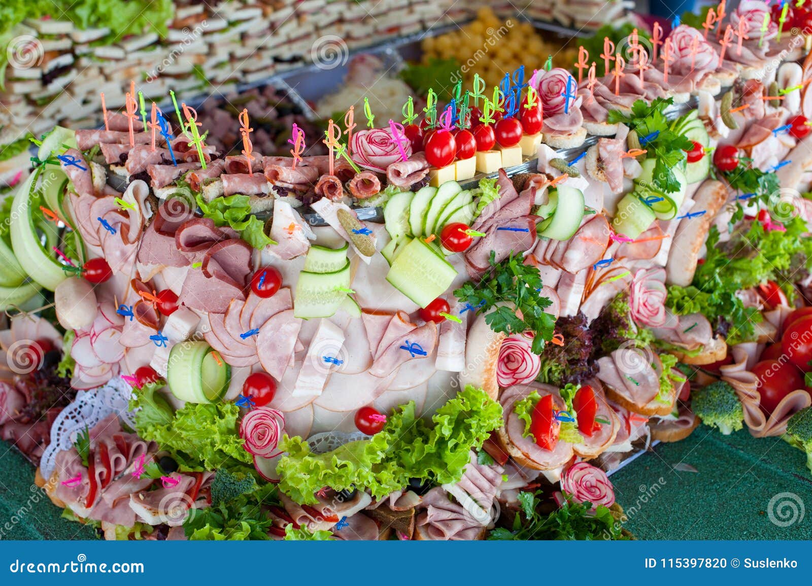 Cocktail. a Large Composition of Meat Appetizers, Vegetables, Greens ...