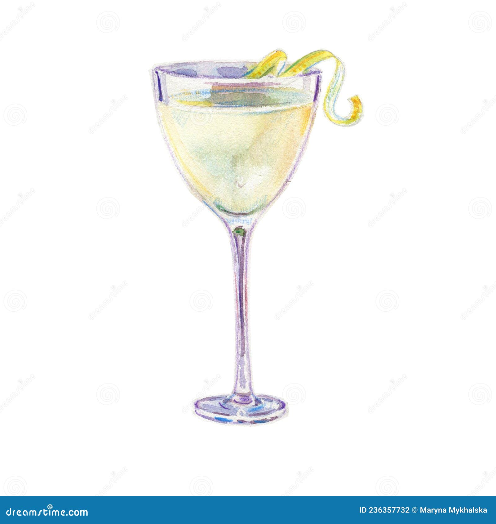 Cocktail Lemon Drop Martini, Watercolor Illustration Stock Illustration ...