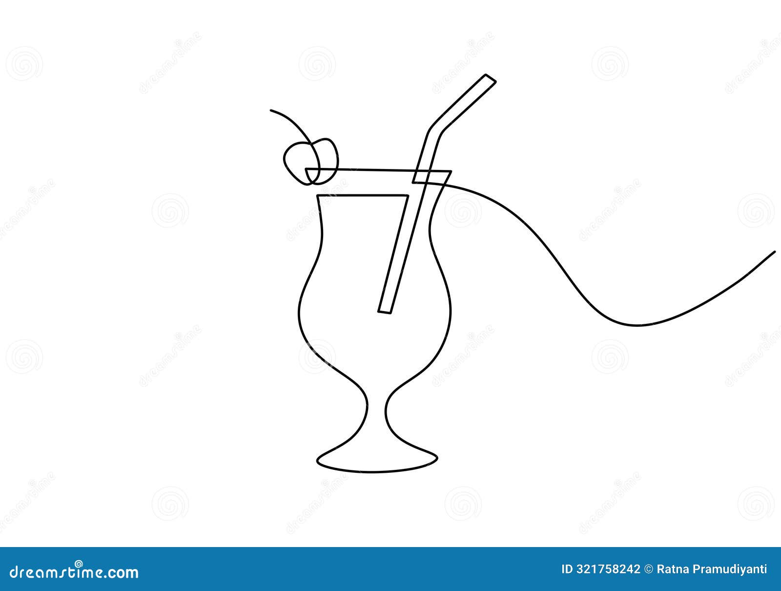 Cocktail Line Art Drawing. One Single Continuous Outline Vector ...