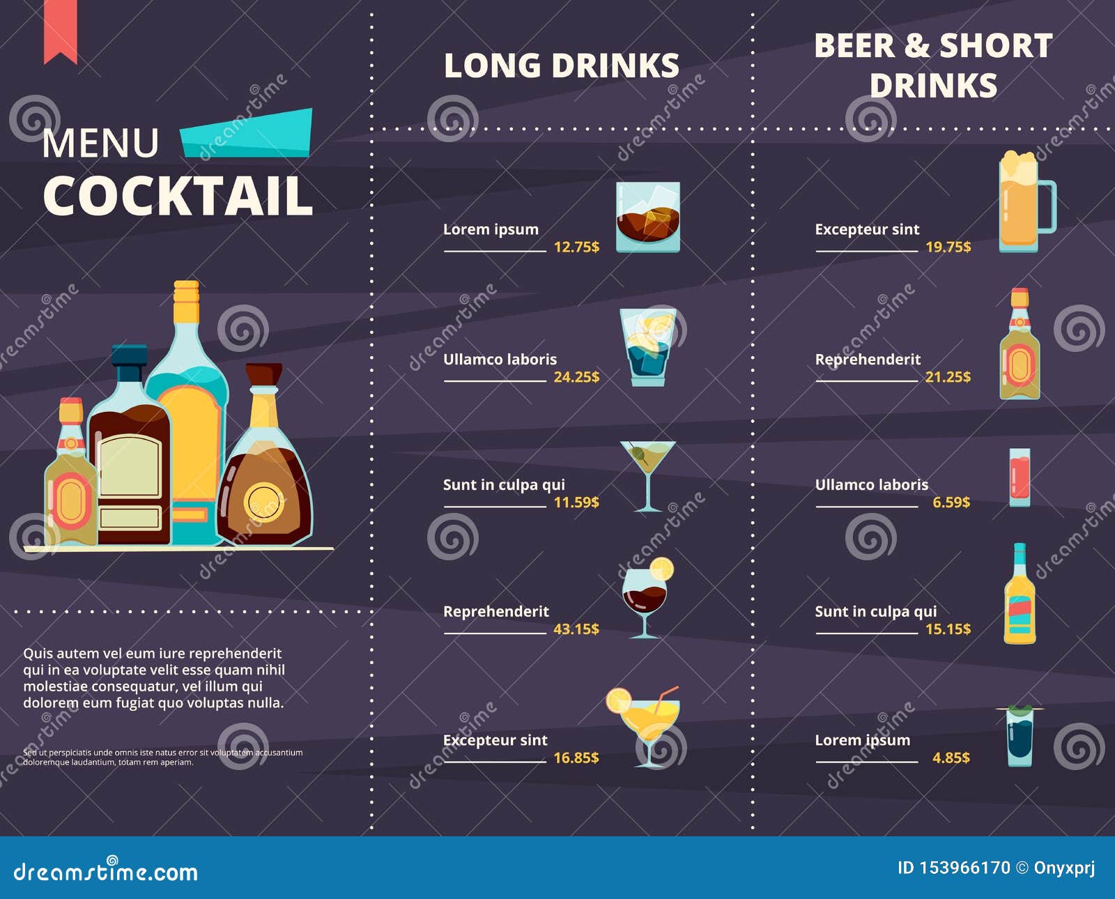 Cocktail Menu. Alcoholic Different Corporate Drinks in Restaurant or ...