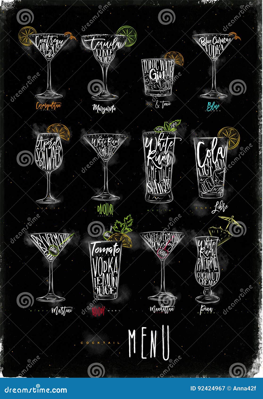 Cocktail Menu Color Graphic Chalk Stock Illustration Illustration Of