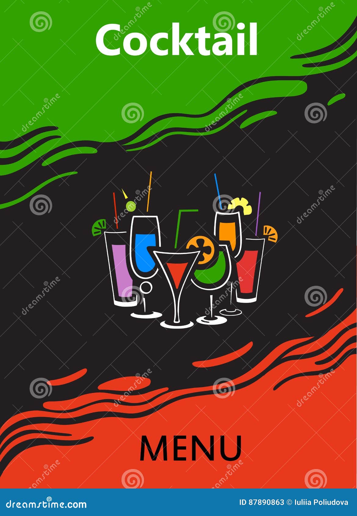 Cocktail menu cover stock illustration. Illustration of flat - 87890863