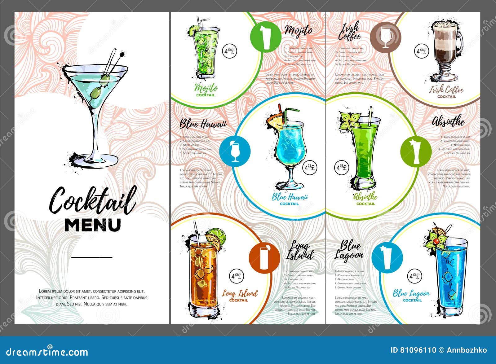 Cocktail menu design stock vector. Illustration of long - 81096110