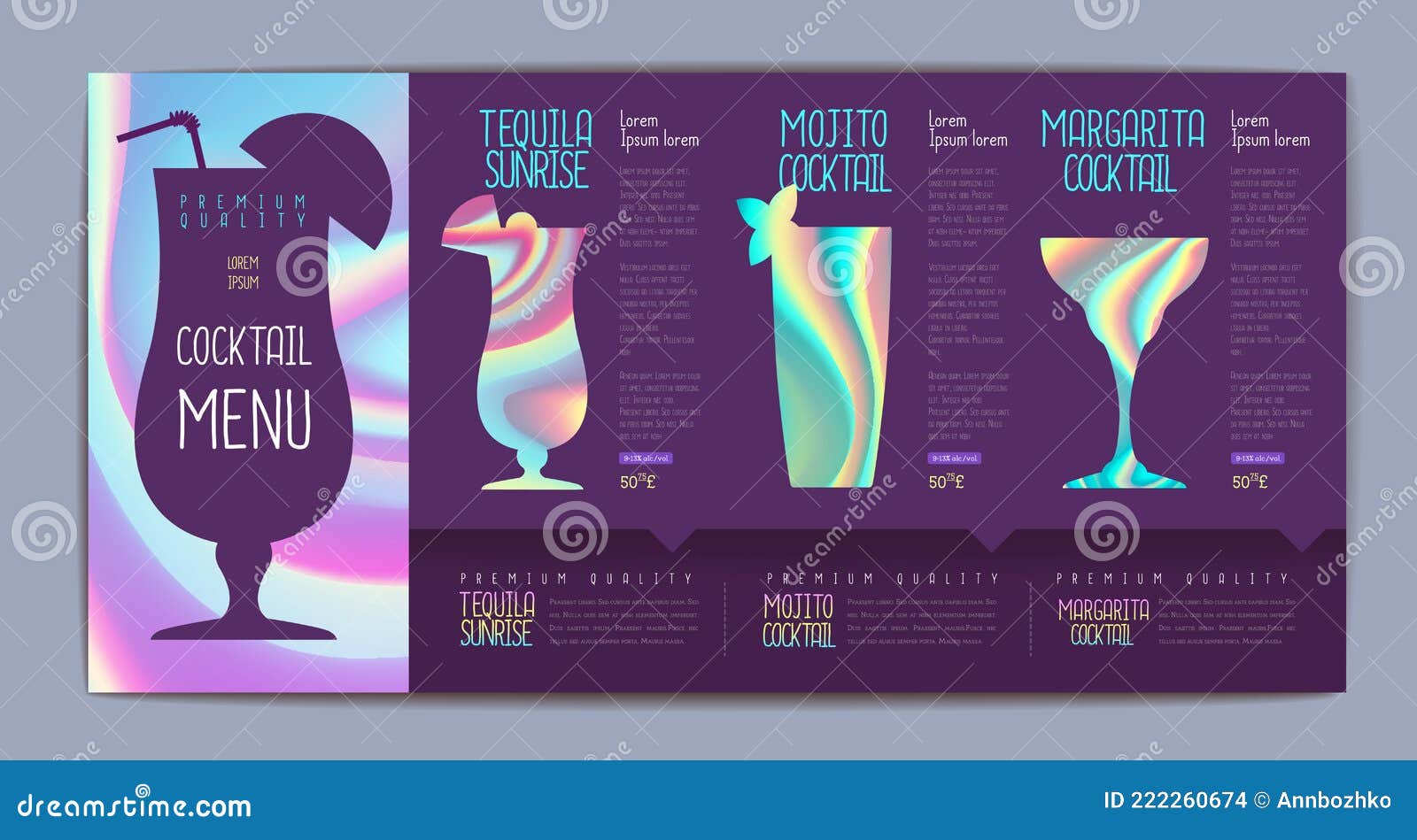 Cocktail Menu Design with Holographic Fluid Elements. Holographic ...