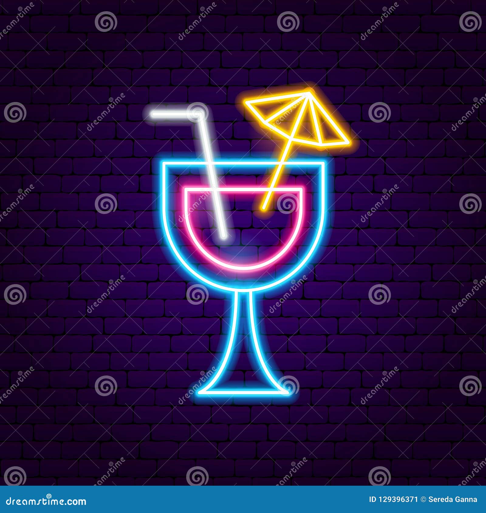 Cocktail Neon Sign stock vector. Illustration of background - 129396371