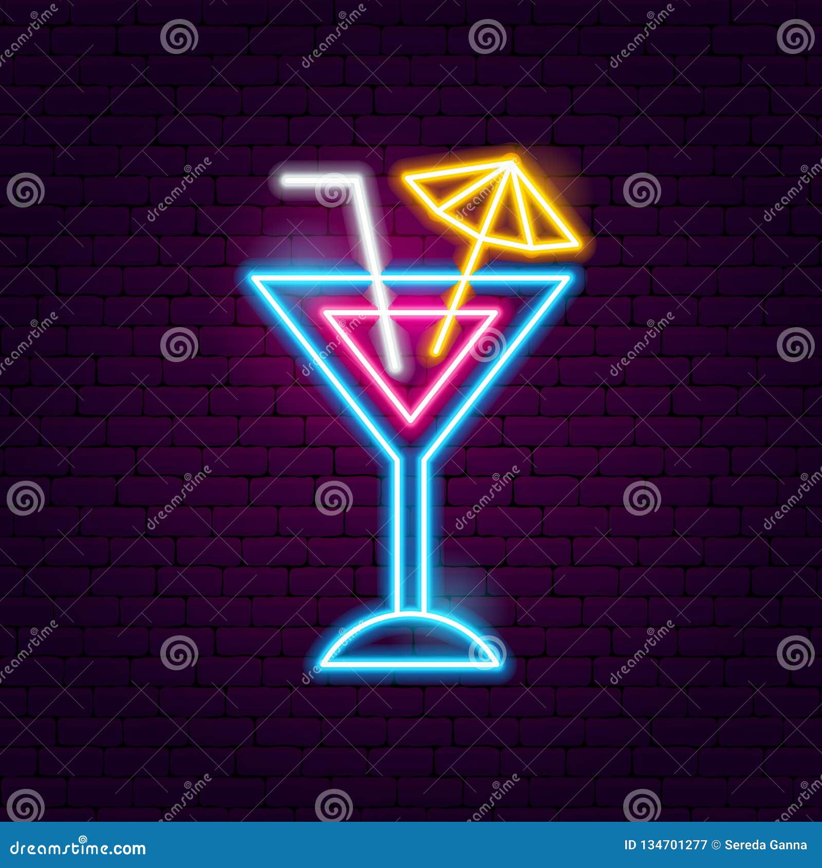 Cocktail B 52 Neon Sign On Brick Wall Background. Vector Illustration ...