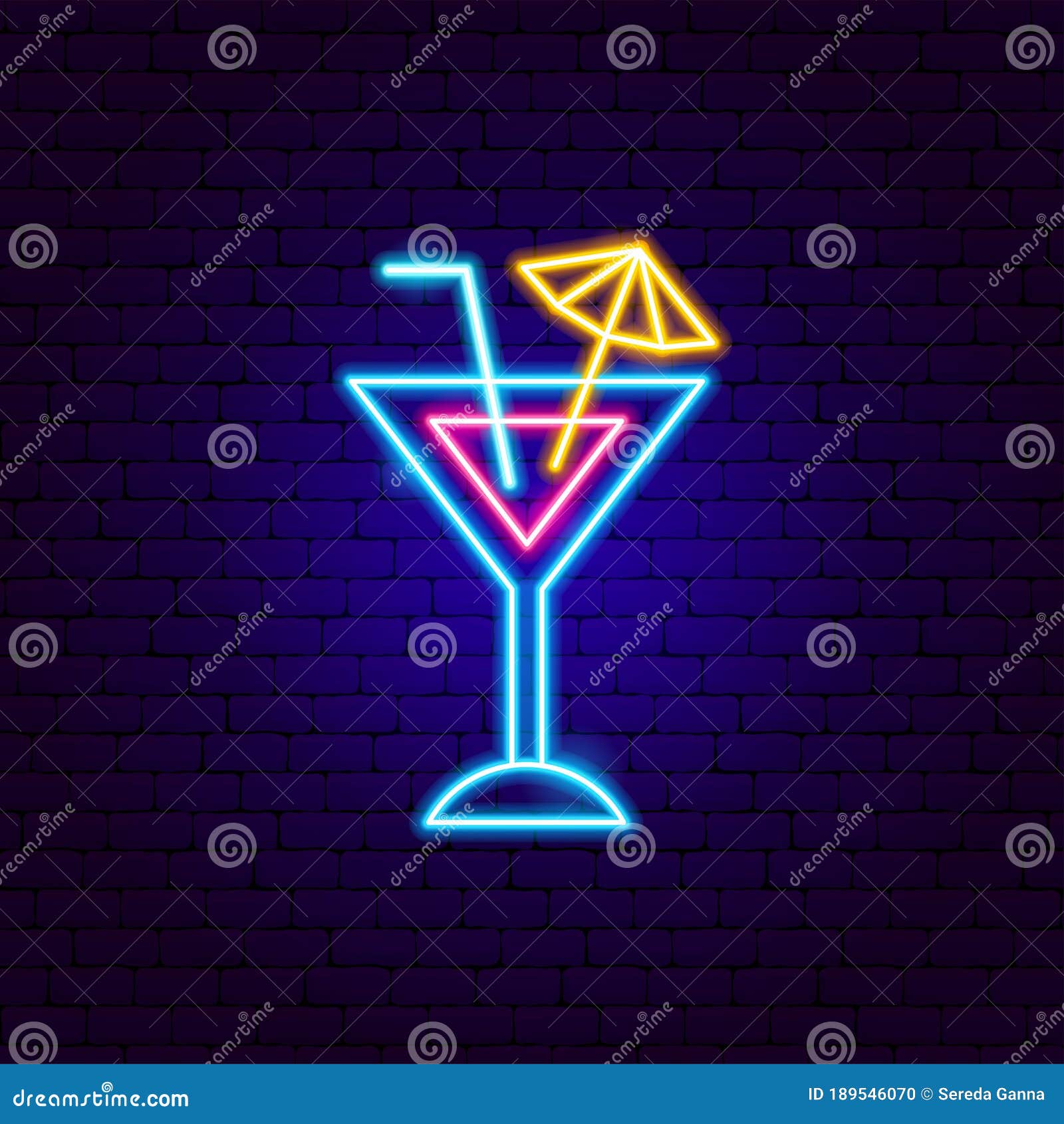 Cocktail Neon Sign stock vector. Illustration of icon - 189546070