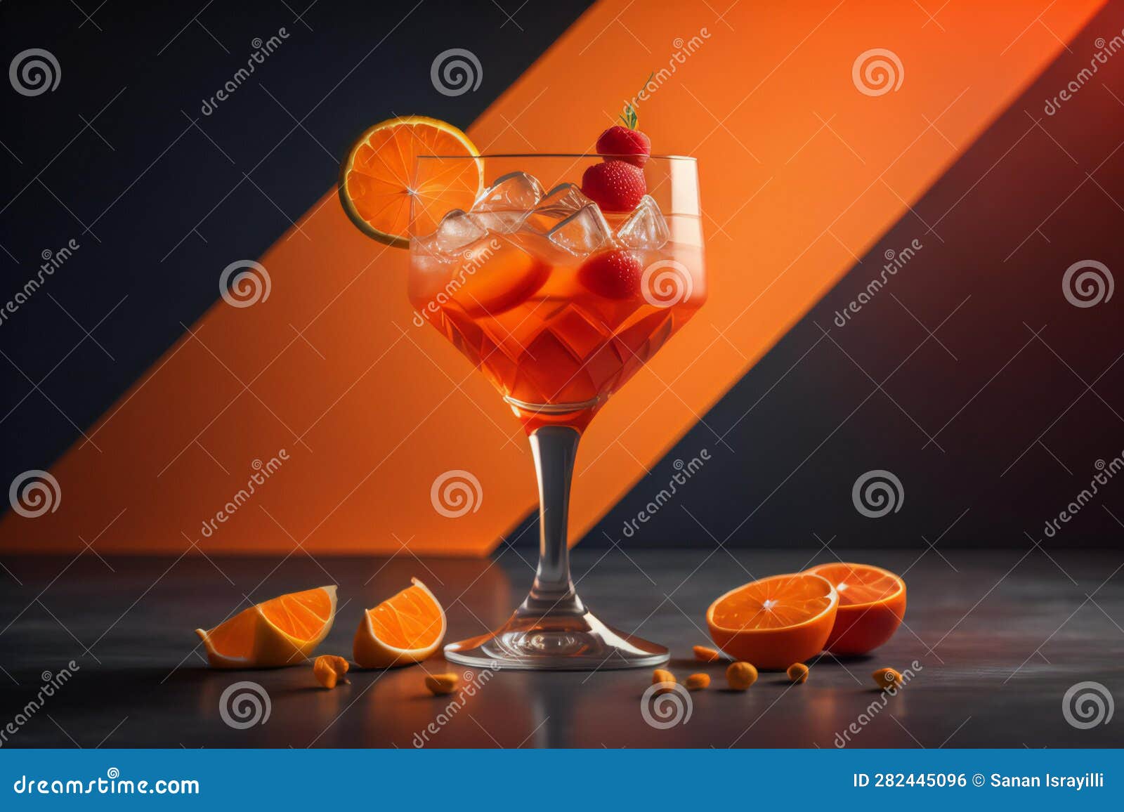 Cocktail with Orange and Raspberries on a Dark Background. Generative ...