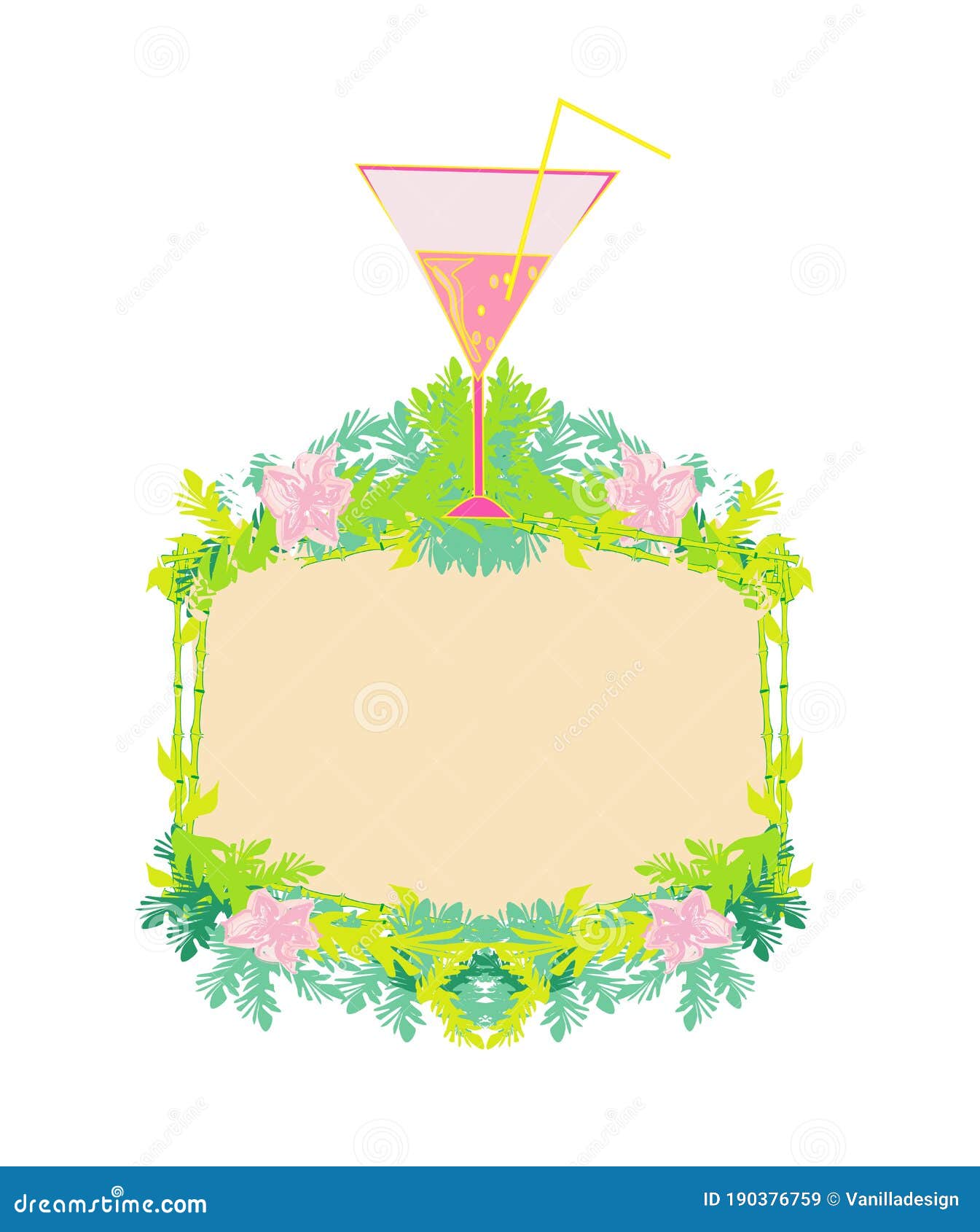 Cocktail Party on the Beach, a Decorative Frame with Palm Trees and ...