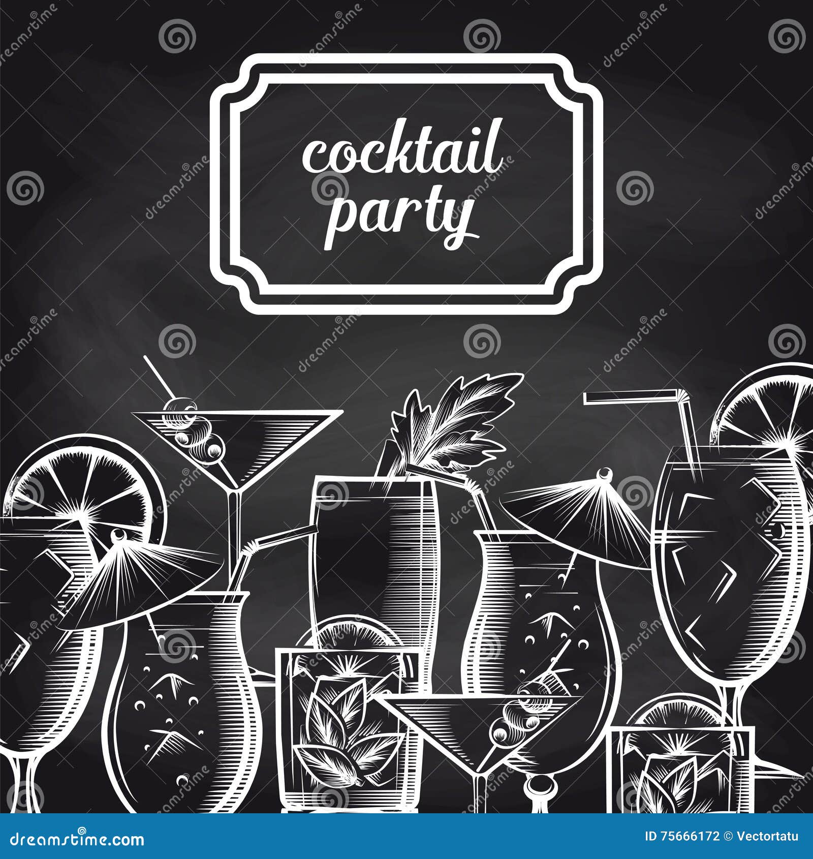 Cocktail Party Chalkboard Background Stock Vector - Illustration of ...