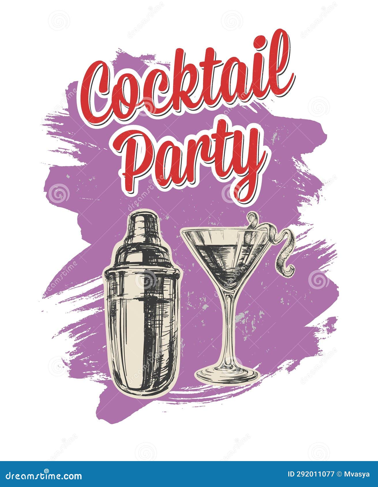 Cocktail Party Invitation Poster. Hand Drawn Vector Illustration Stock ...