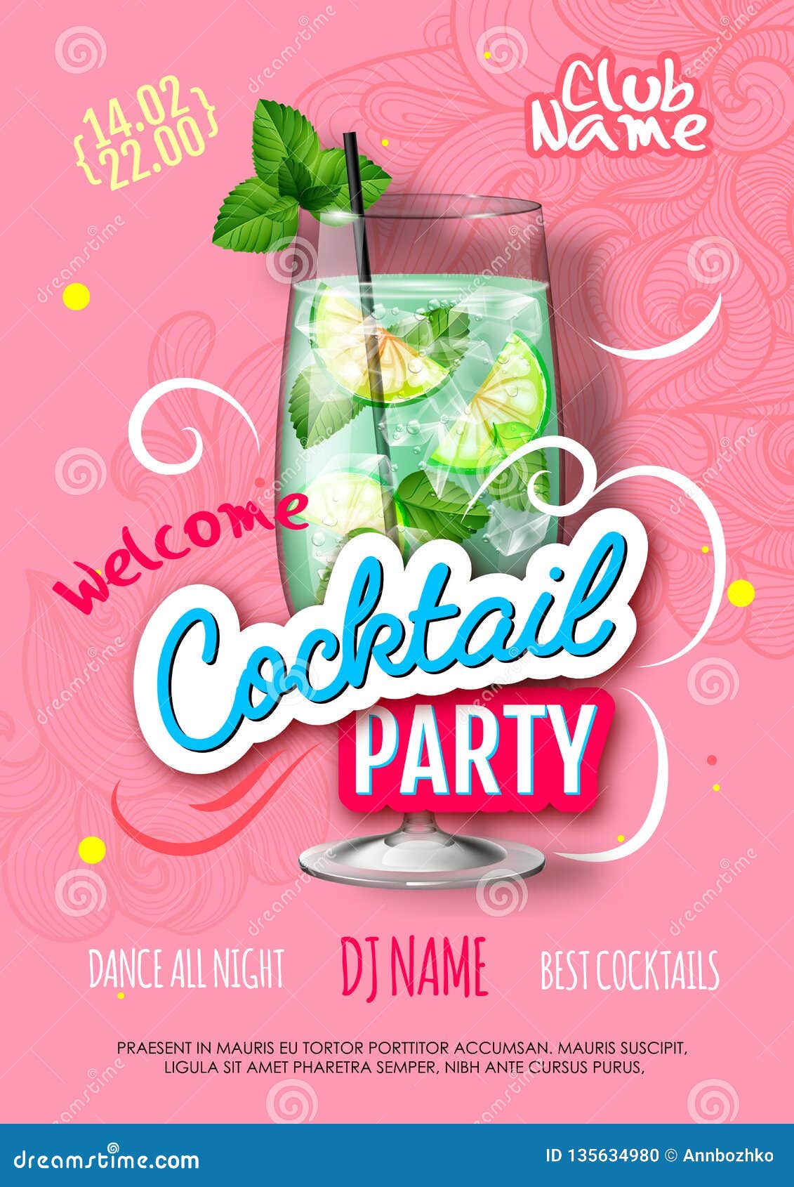 Cocktail Party Poster in Eclectic Modern Style. Stock Vector ...