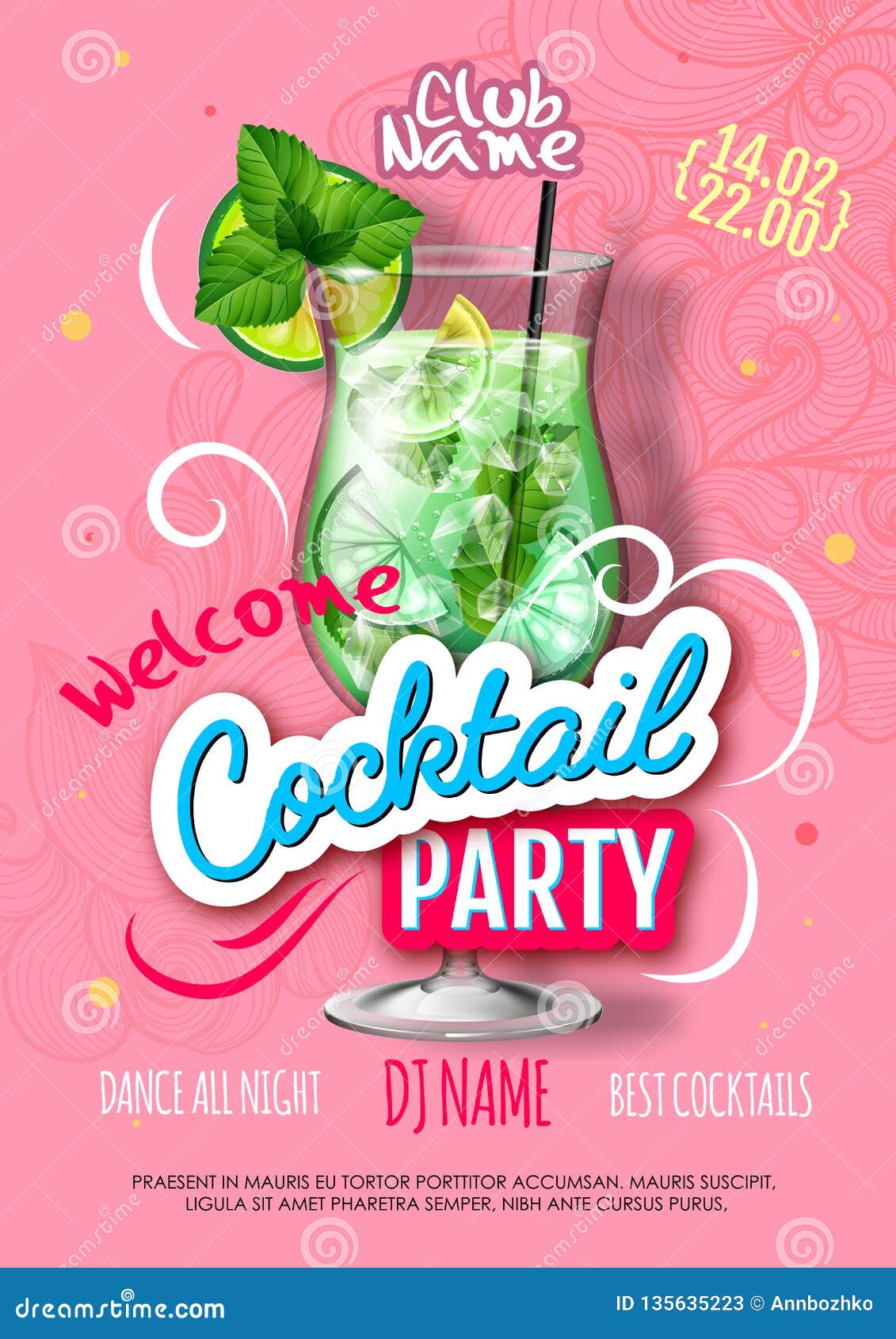 Cocktail Party Poster in Eclectic Modern Style. Stock Vector ...