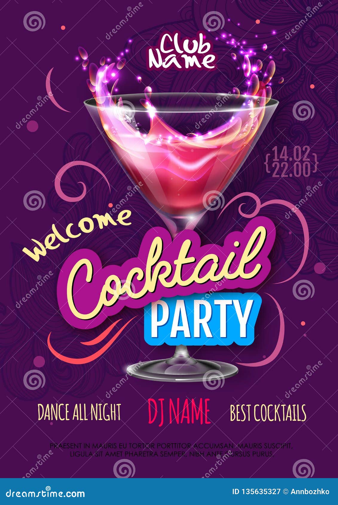 Cocktail Party Poster in Eclectic Modern Style. Stock Vector ...