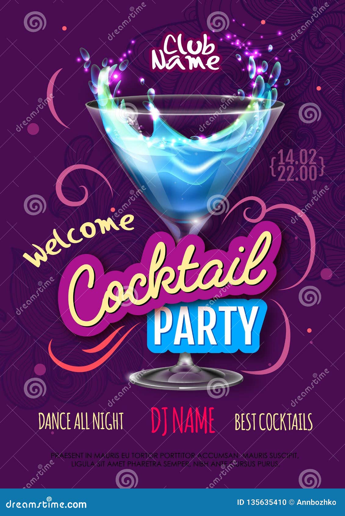 Cocktail Party Poster in Eclectic Modern Style. Stock Vector ...