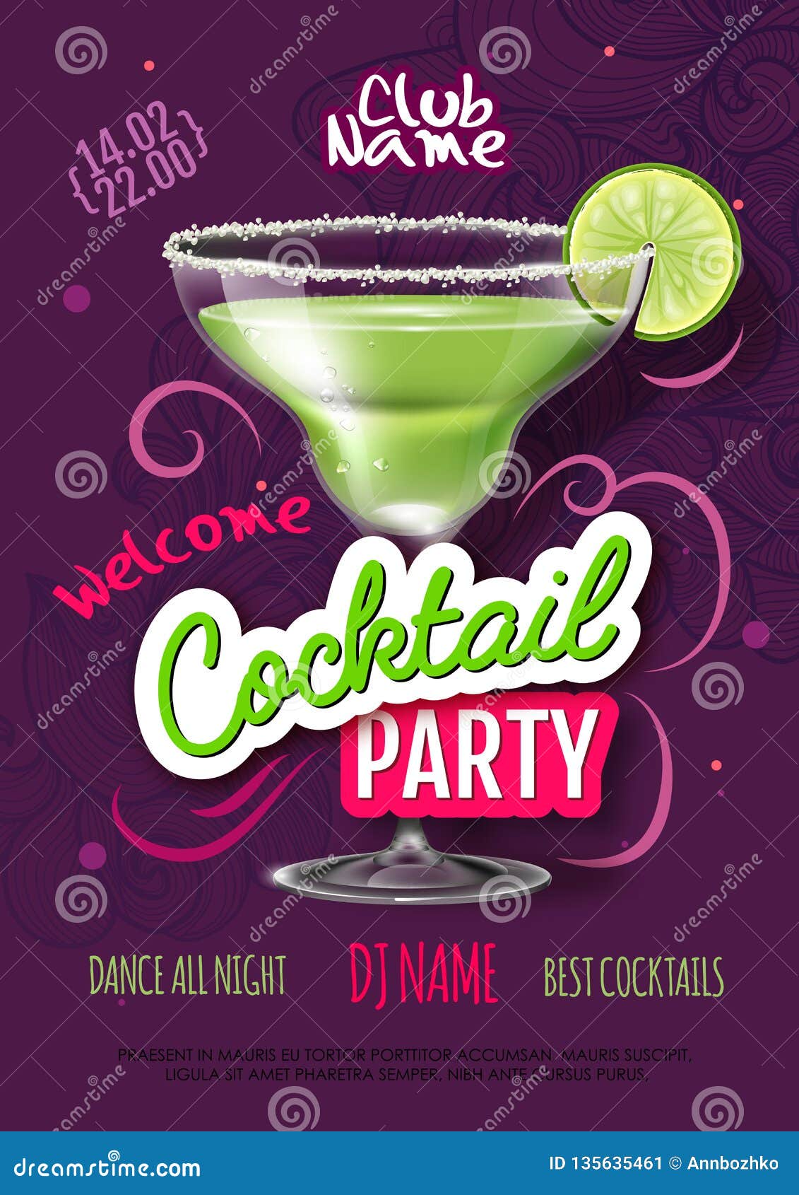 Cocktail Party Poster in Eclectic Modern Style. Stock Vector ...