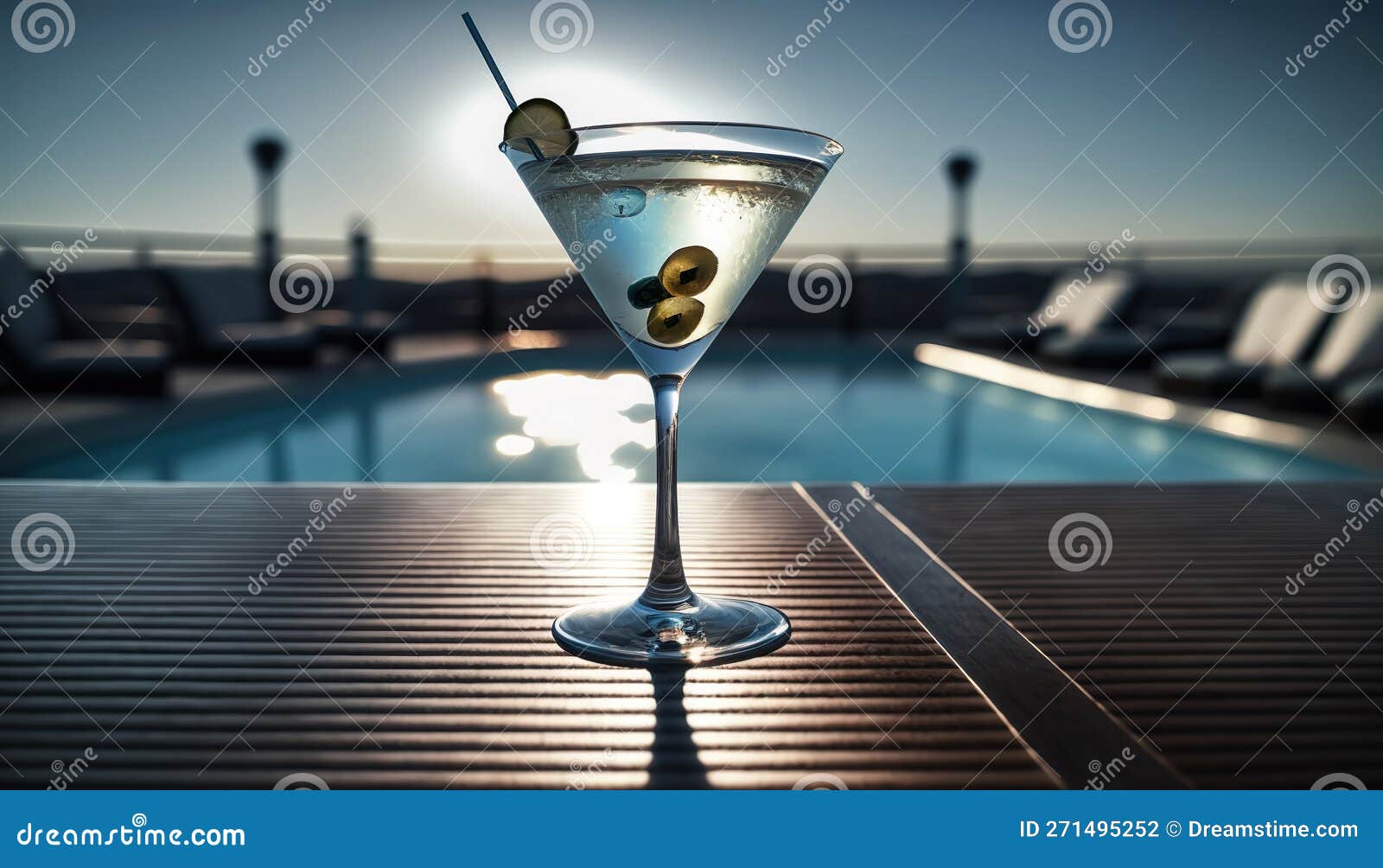 Cocktail at the Pool Deck on Wooden Table - Generative AI Stock ...