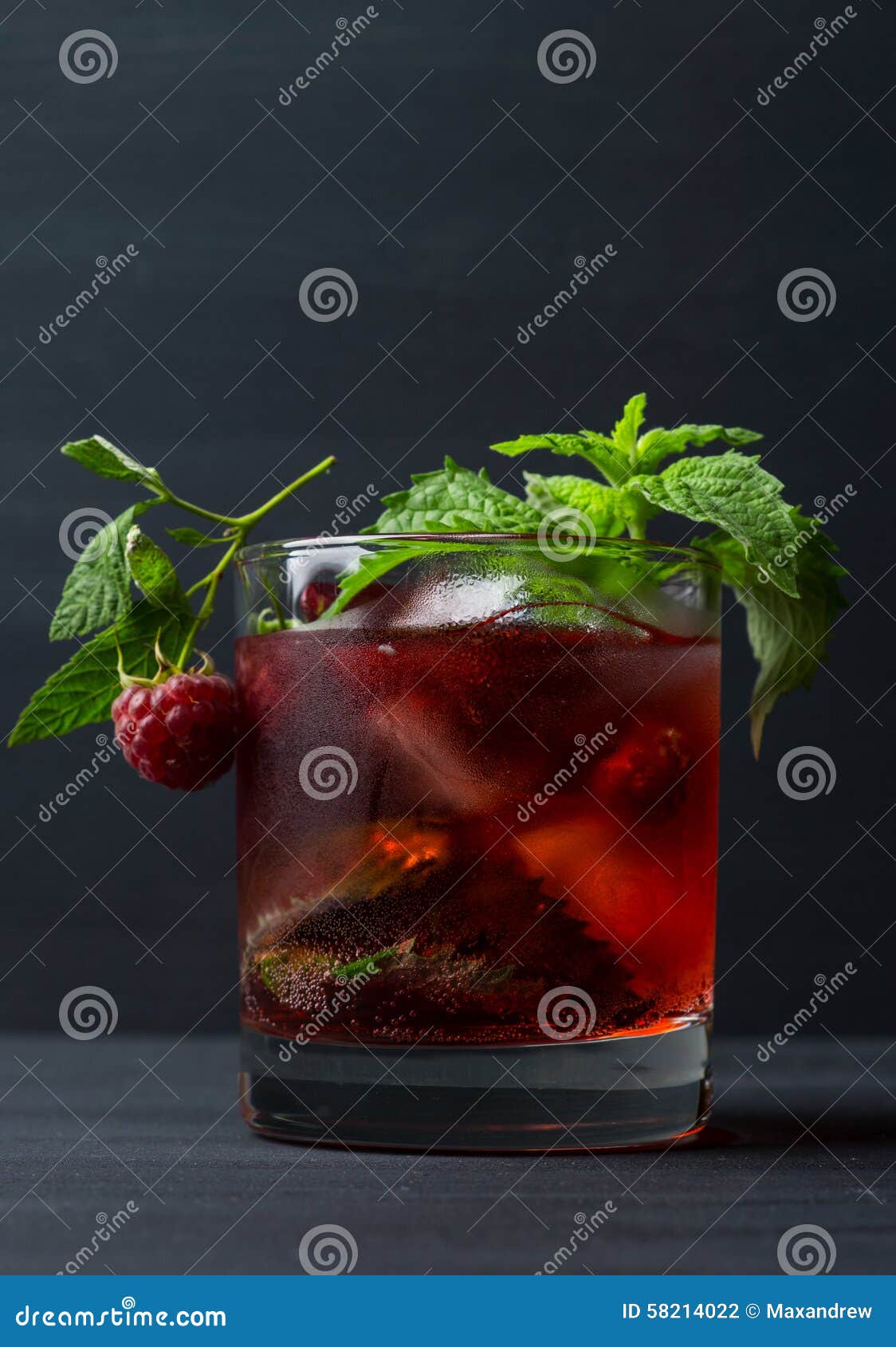 Cocktail with Raspberry and Mint Stock Photo - Image of green, cold ...
