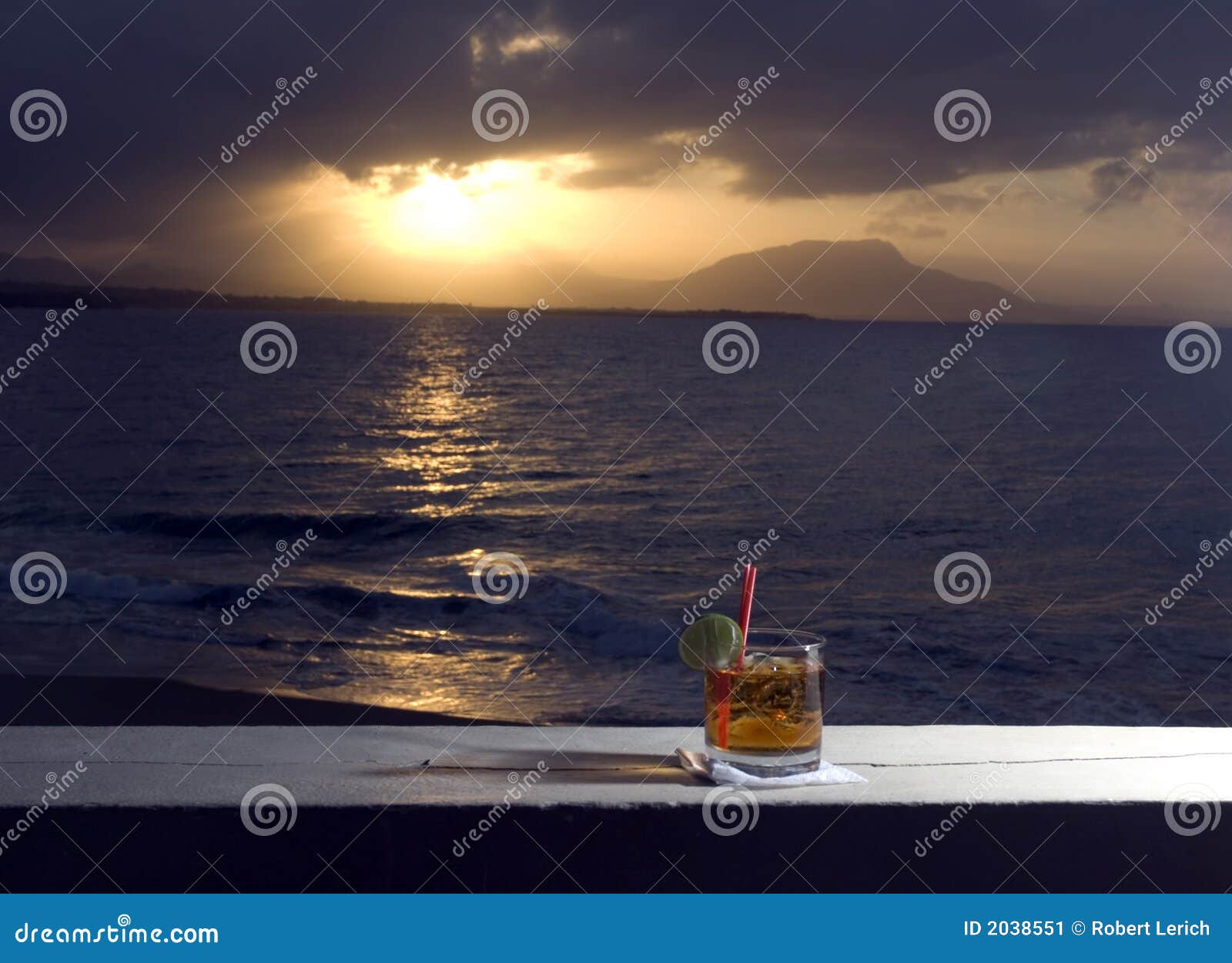 Cocktail by the Sea Rum on Rocks Stock Image - Image of mountains ...