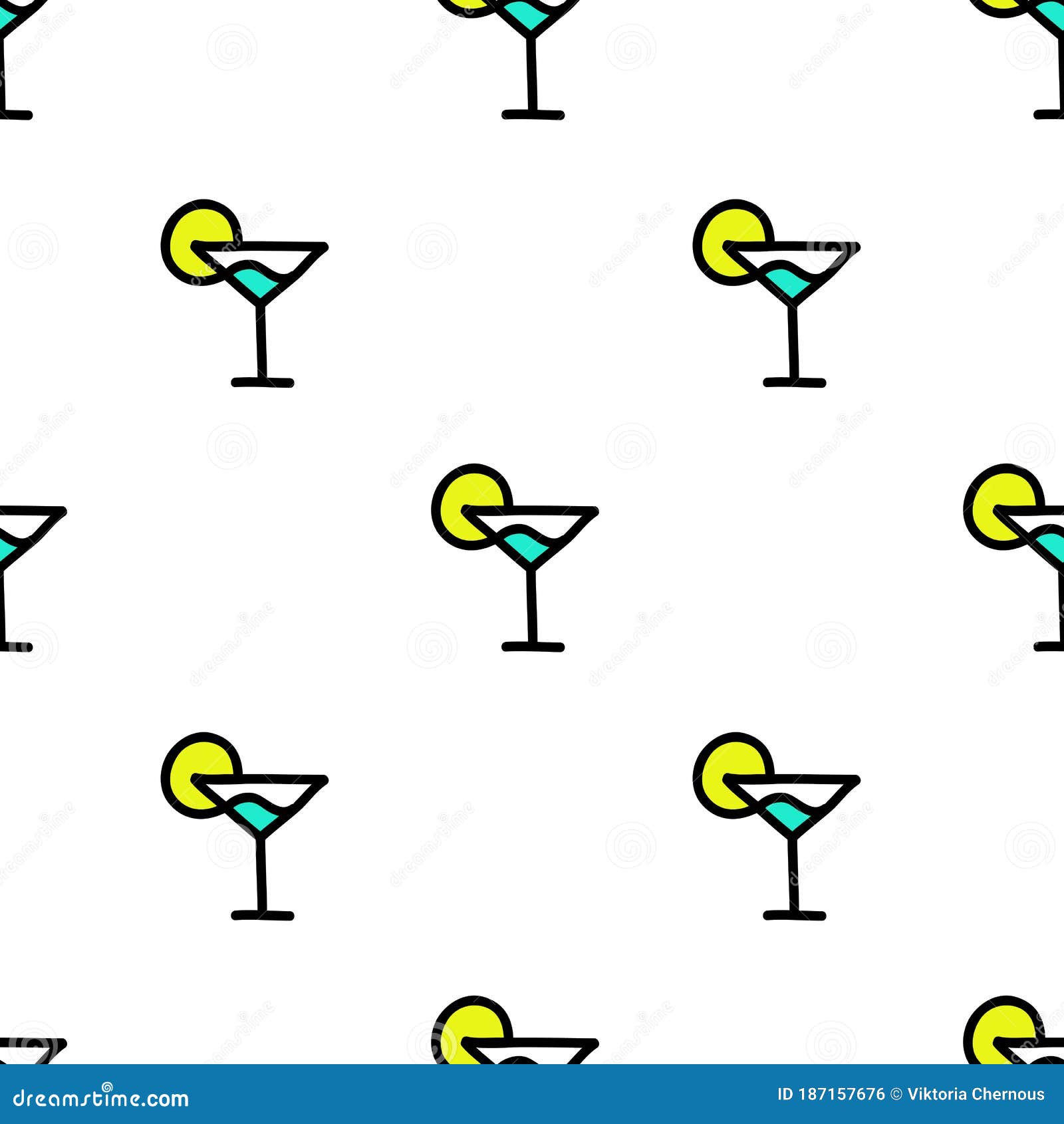 Cocktail Seamless Doodle Pattern, Vector Color Illustration Stock ...