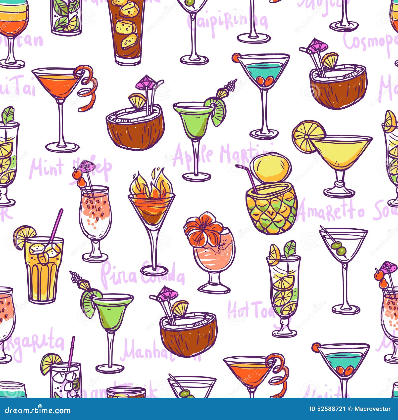 Cocktail Seamless Pattern stock vector. Illustration of mixed - 52588721