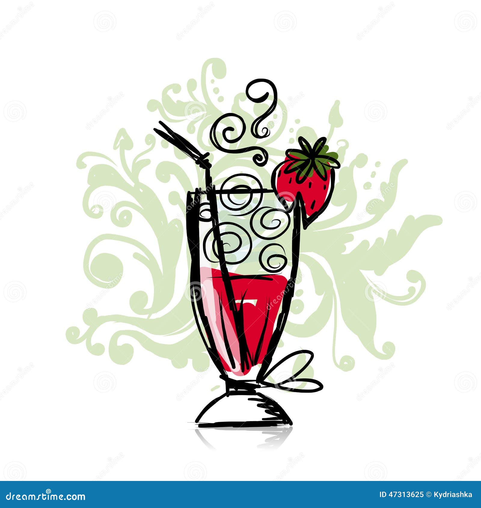 Cocktail with Strawberry, Sketch for Your Design Stock Vector ...