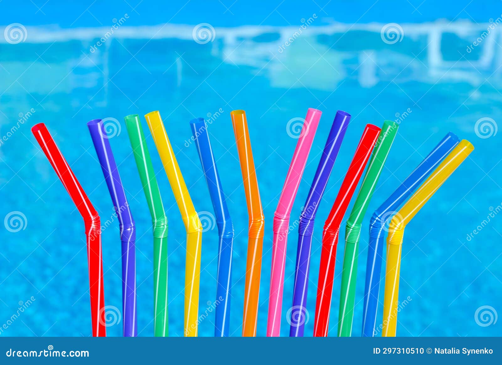Cocktail Straws Against the Background of a Blue Pool Stock Photo ...