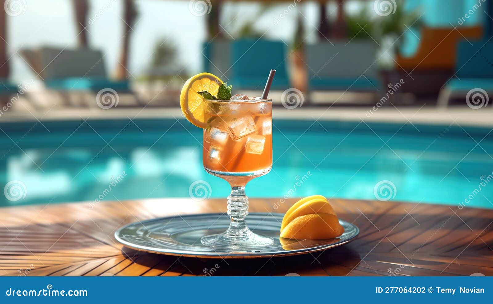Cocktail on the Terrace beside a Pool. Generative Ai Stock Illustration ...