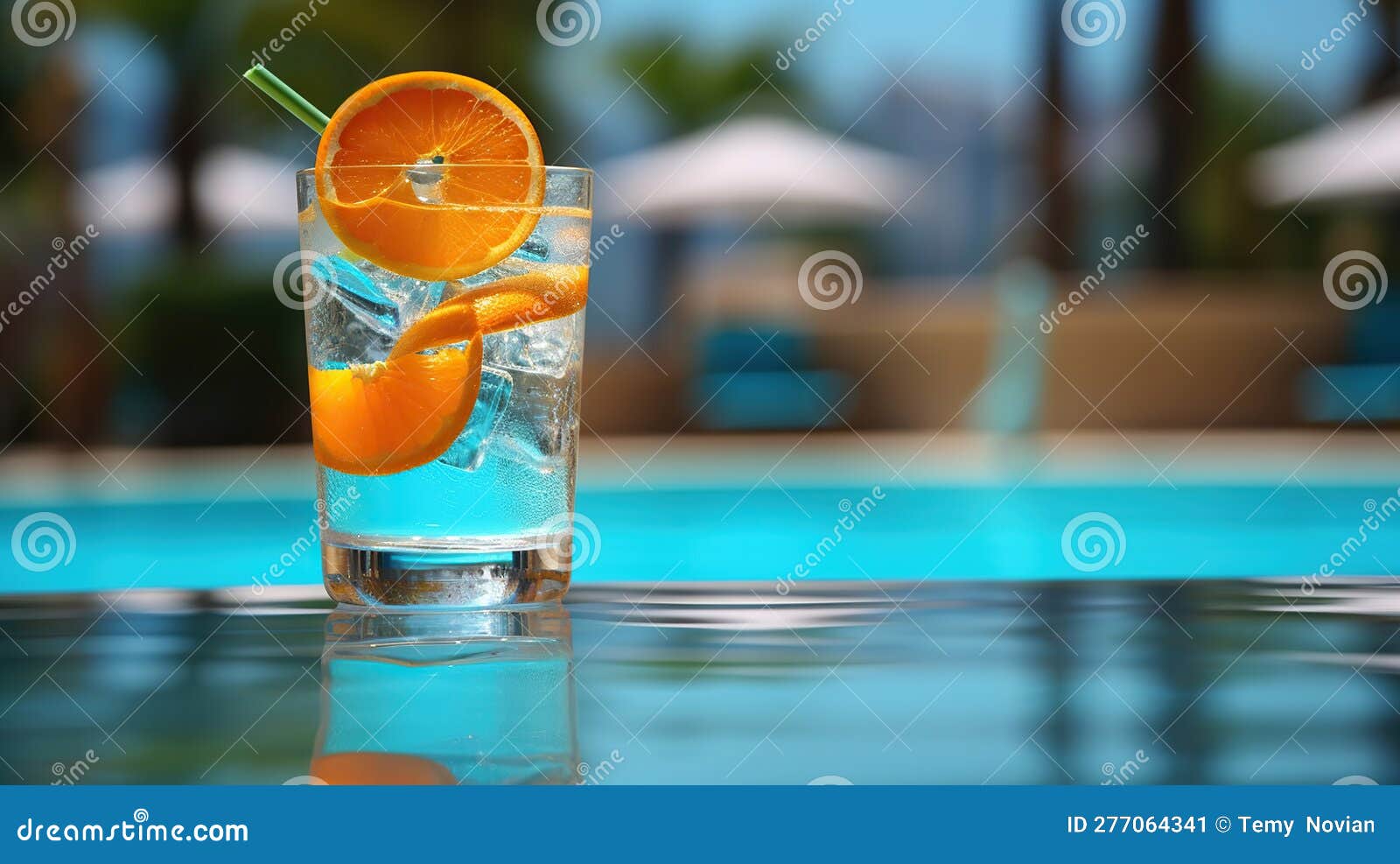 Cocktail on the Terrace beside a Pool. Generative Ai Stock Illustration ...