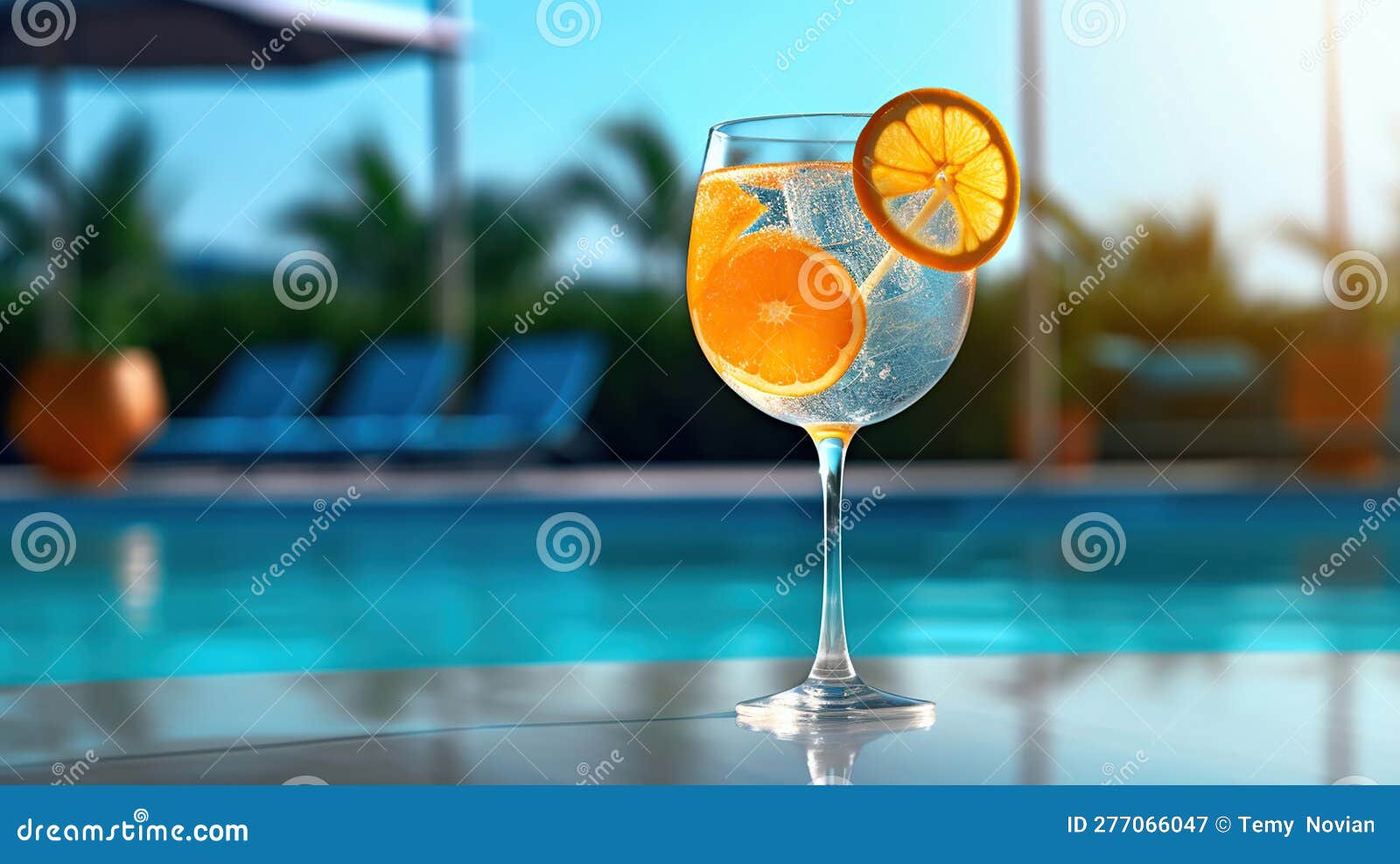 Cocktail on the Terrace beside a Pool. Generative Ai Stock Illustration ...