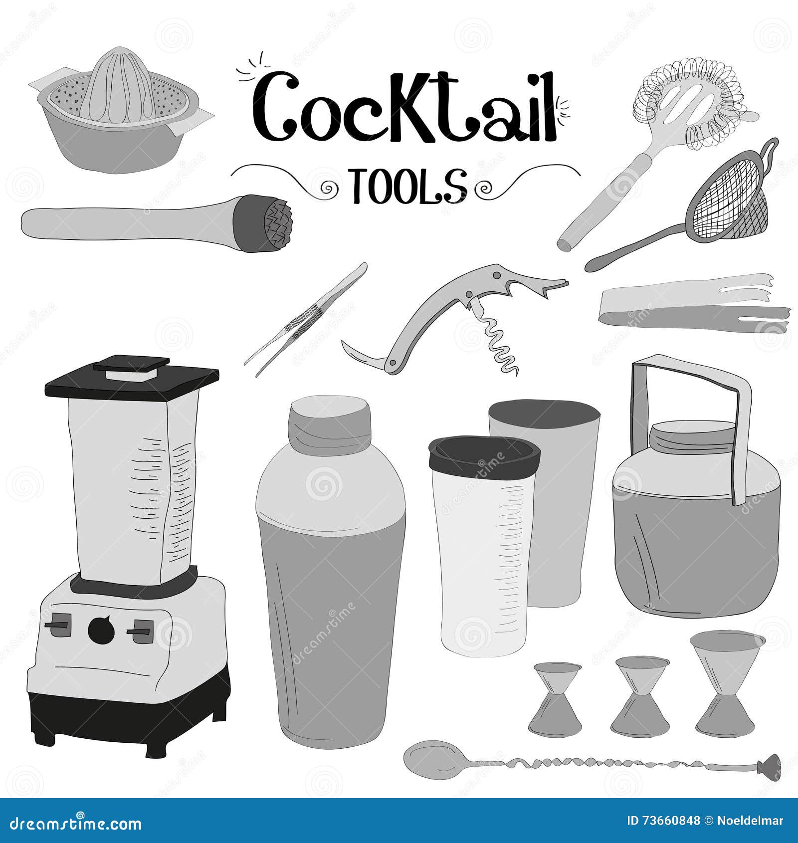 Cocktail Bar Tools. Vector Cartoon Illustration. Bartender Equipment ...