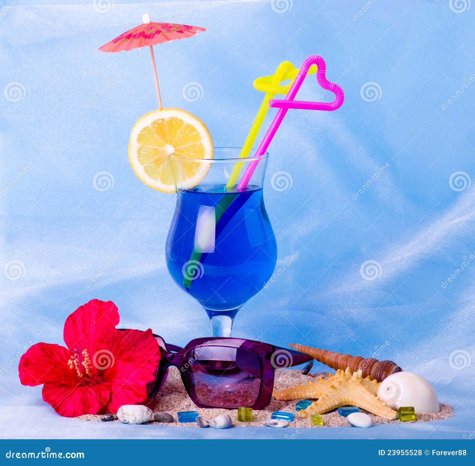 Cocktail with Tropical Shell and Glasses Stock Photo - Image of ...