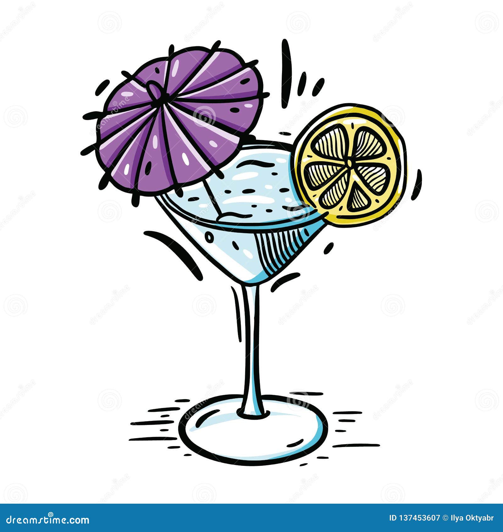 Cocktail With Umbrella Hand Drawn Vector Illustration Cartoon Style
