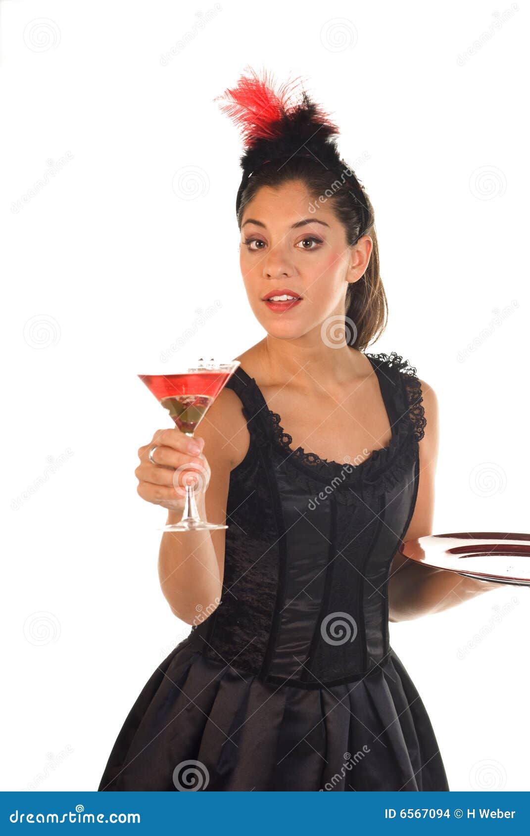Cocktail Waitress stock photo. Image of black, tray, flirt - 6567094