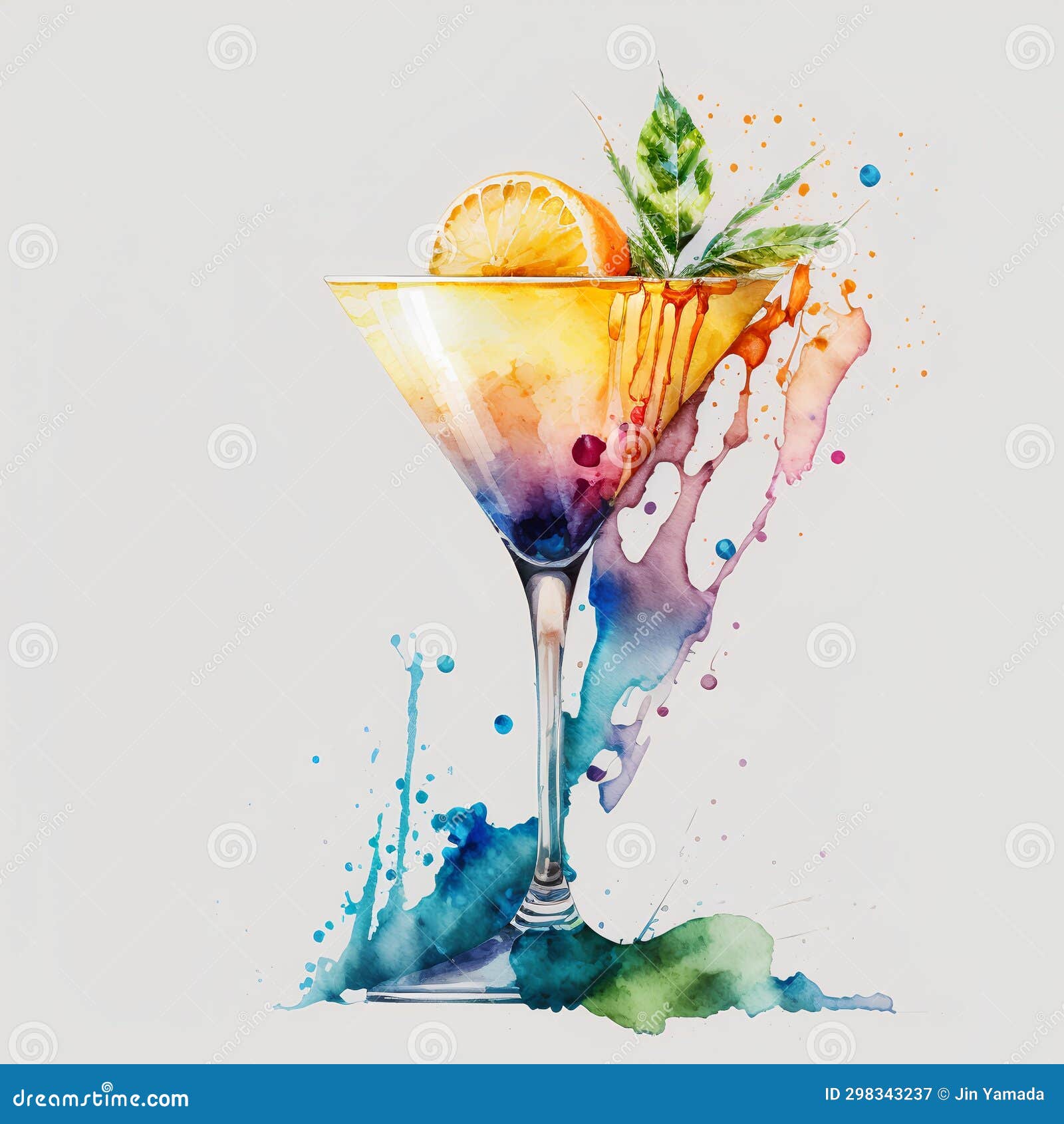 Cocktail with Watercolor Splashes. Hand Drawn Illustration Stock ...