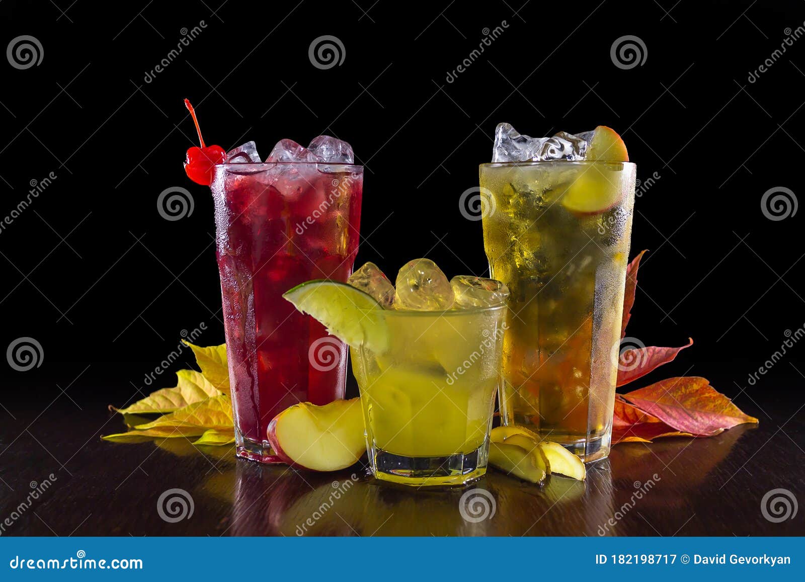 Cocktails in Autumn Style on a Black Background. Stock Image - Image of ...