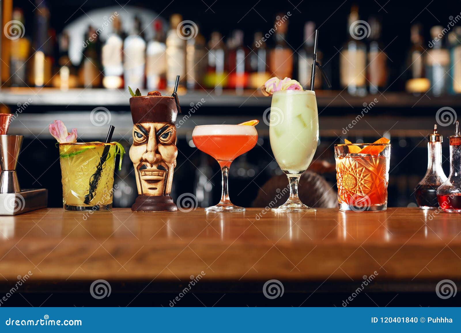 Cocktails in Bar. Drinks on Counter Stock Photo - Image of beautiful ...