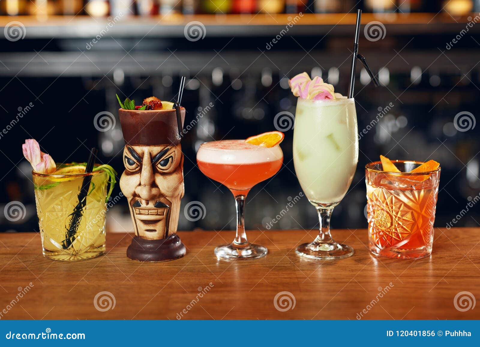 Cocktails in Bar. Drinks on Counter Stock Photo - Image of bartending ...