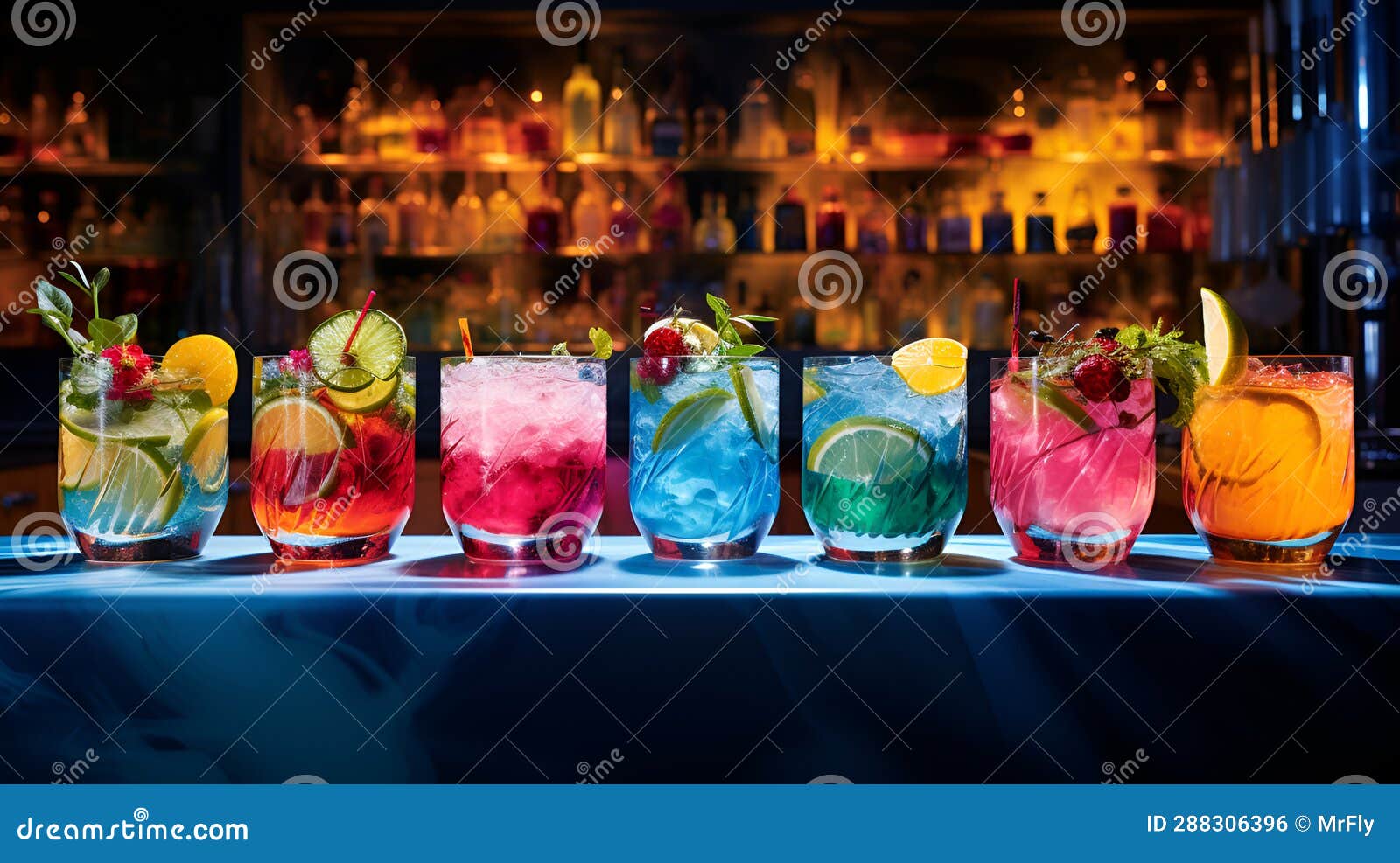 Cocktails At The Bar Night Out Cold Refreshing Colourful Drinks Stock