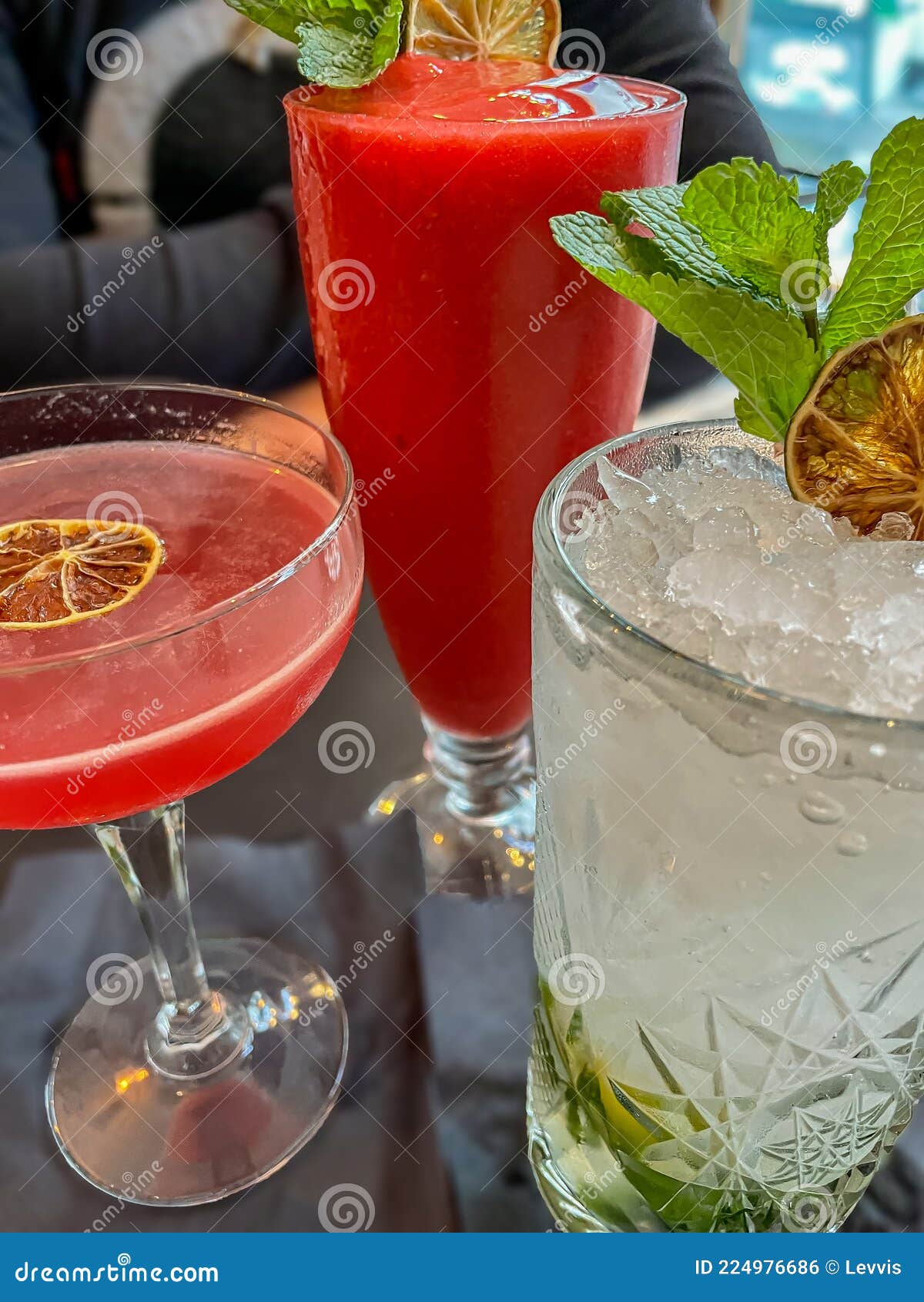 Cocktails Collection Drinks on Bar, Red Color an Melisse Editorial ...