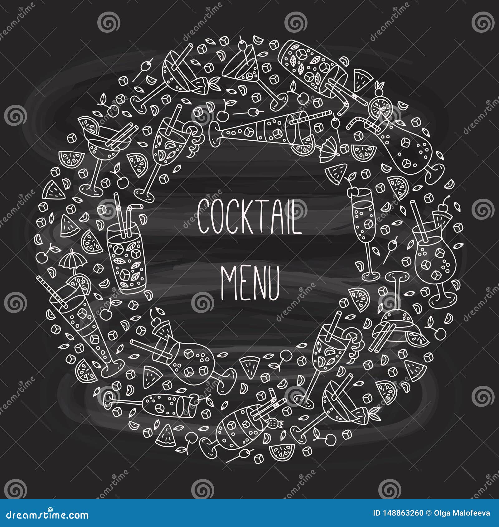 Cocktails doodle set stock vector. Illustration of element - 148863260