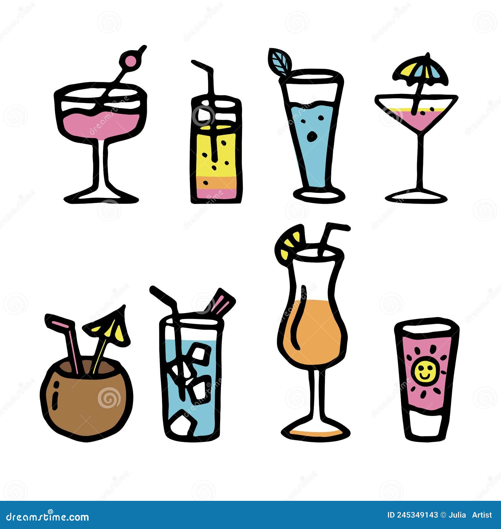 Cocktails Doodle Set. Vector Illustration Stock Vector - Illustration ...