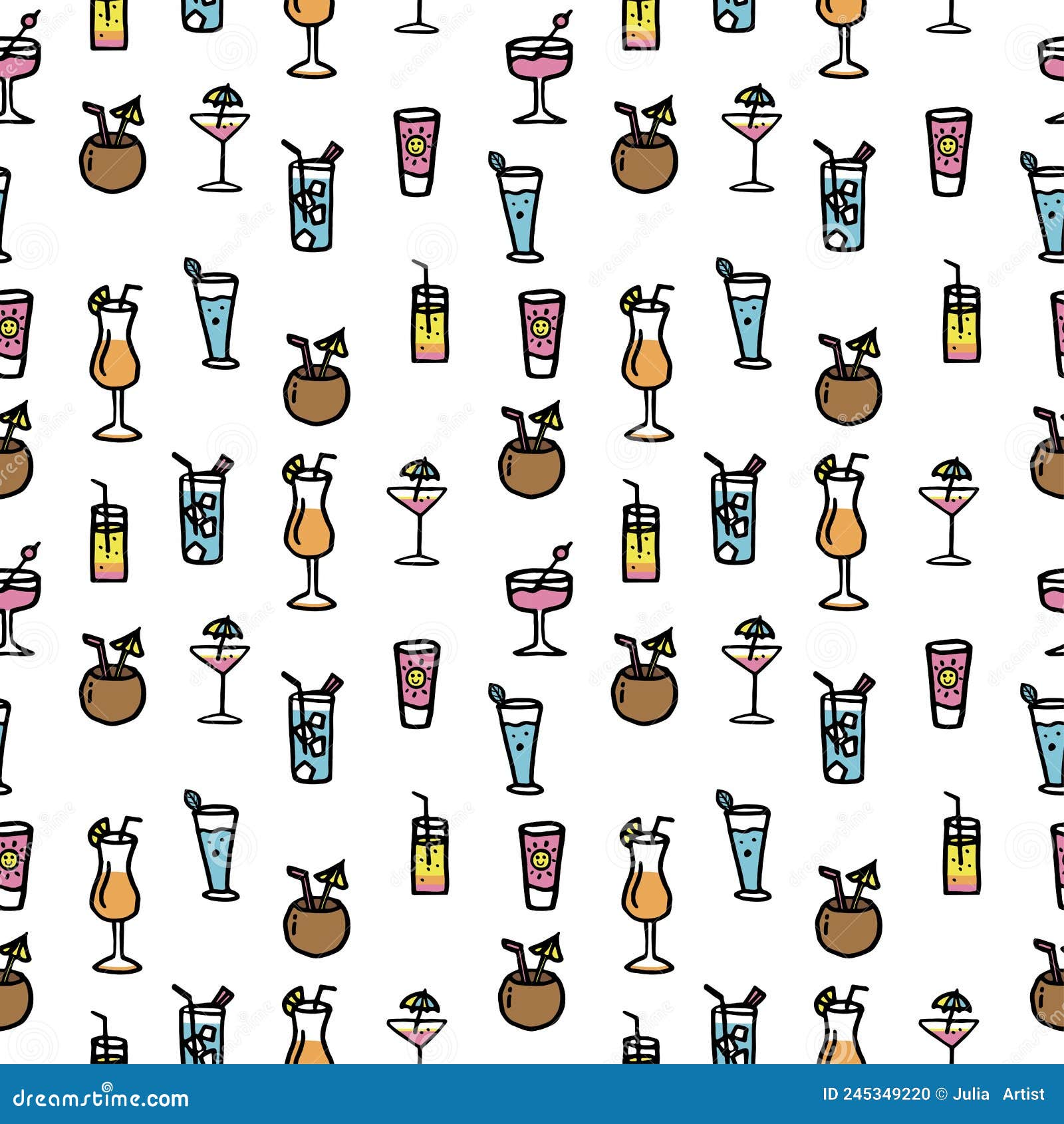 Cocktails Doodle Set. Vector Illustration Stock Vector - Illustration ...