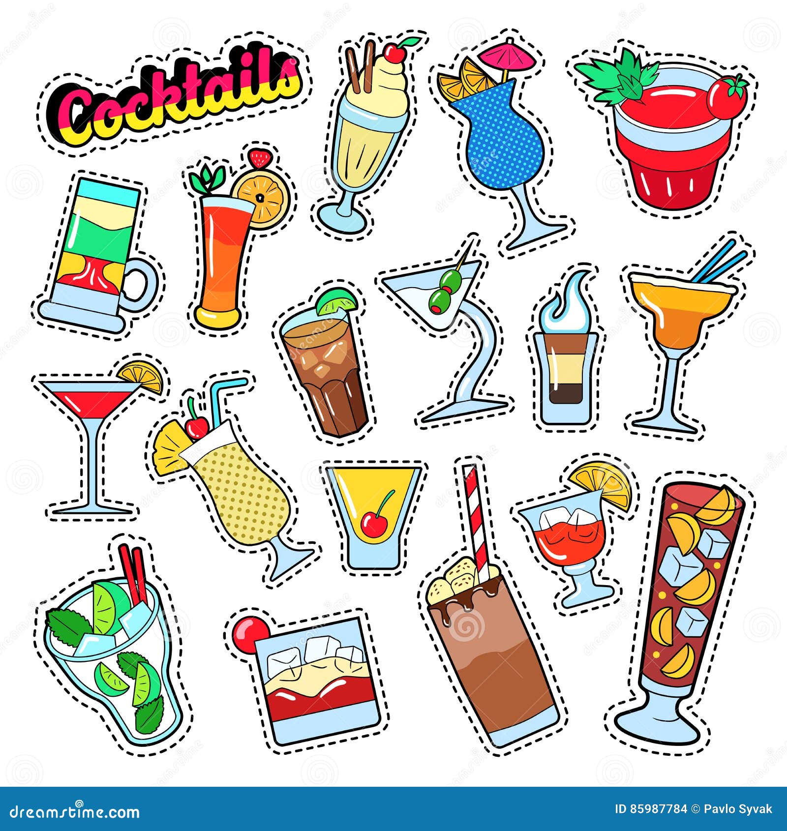 Cocktails and Drinks Set for Stickers, Badges and Patches Stock Vector ...